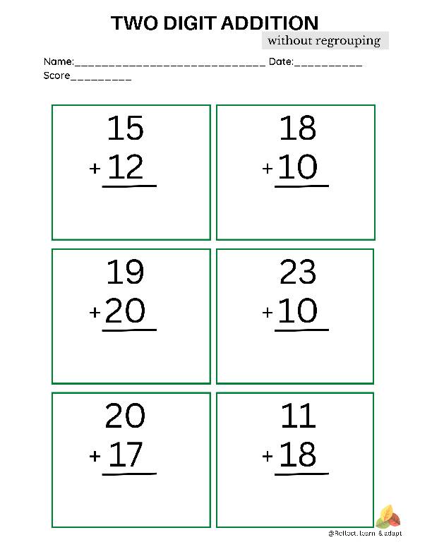 Two digit addition without regrouping | Adaptive resources - Classful