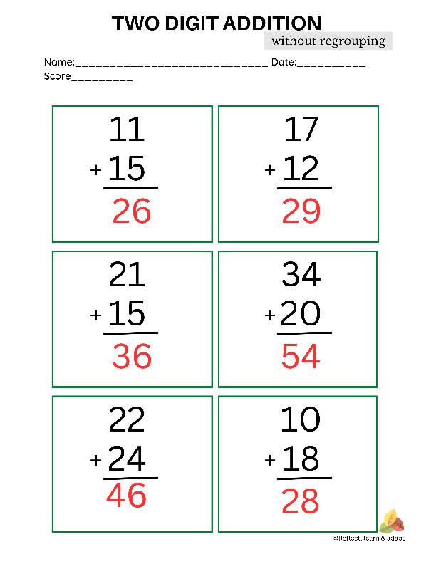 Two digit addition without regrouping | Adaptive resources - Classful