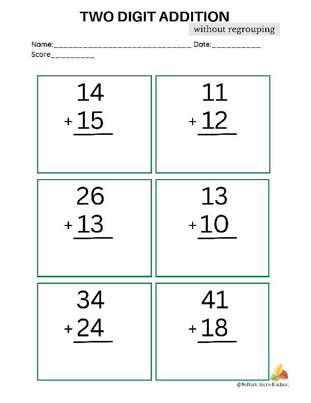 Two digit addition without regrouping | Adaptive resources - Classful