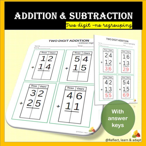 Two digit addition without regrouping | Adaptive resources - Classful