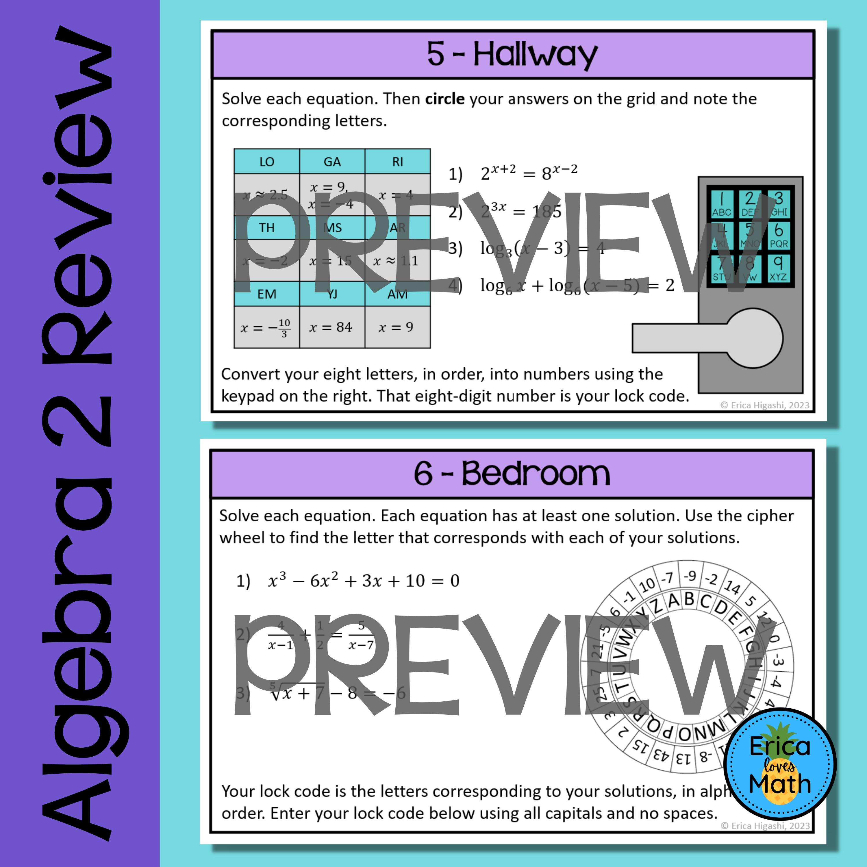 Algebra 2 Review Escape Room Activity for End of Year EOC (Digital ...
