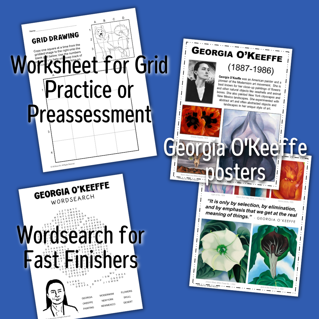 Grid Method Close-Up Art Lesson inspired by artist Georgia O'Keeffe ...