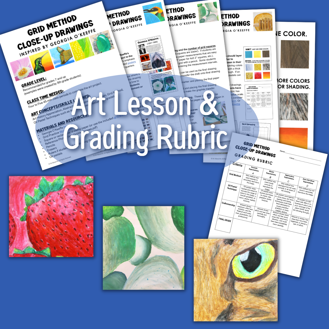 Grid Method Close-Up Art Lesson inspired by artist Georgia O'Keeffe ...