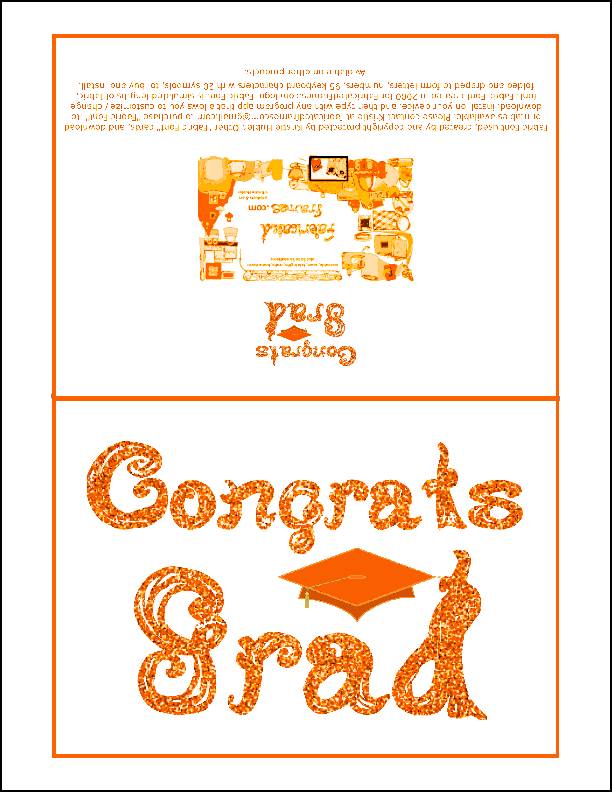 Congrats Grad Card Printable Orange Faux Glitter Fabric Font Graduation ...