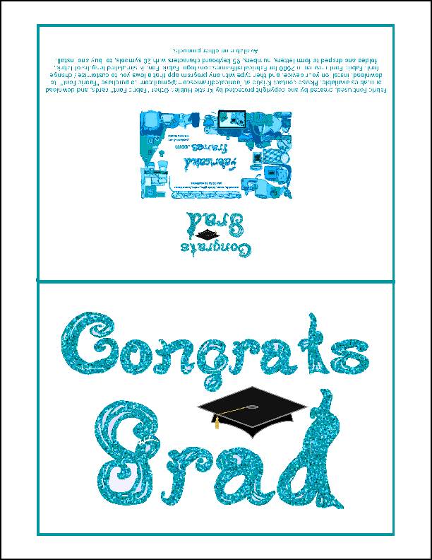 Congrats Grad Card Printable Aqua Blue Faux Glitter Fabric Font Black ...