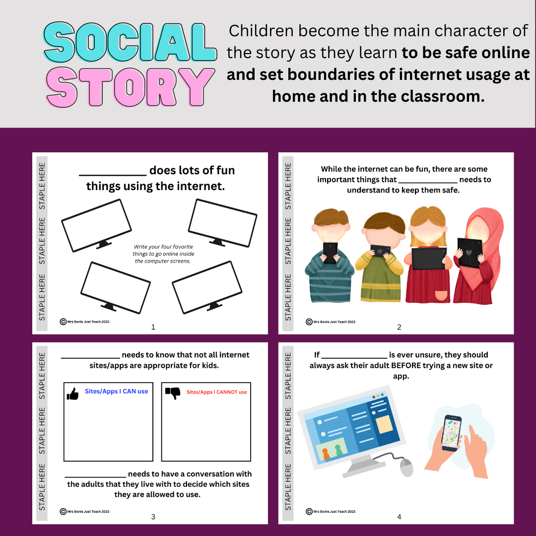 Social Story- SAFE ONLINE- Interactive Book/Printable SEL Lesson - Classful