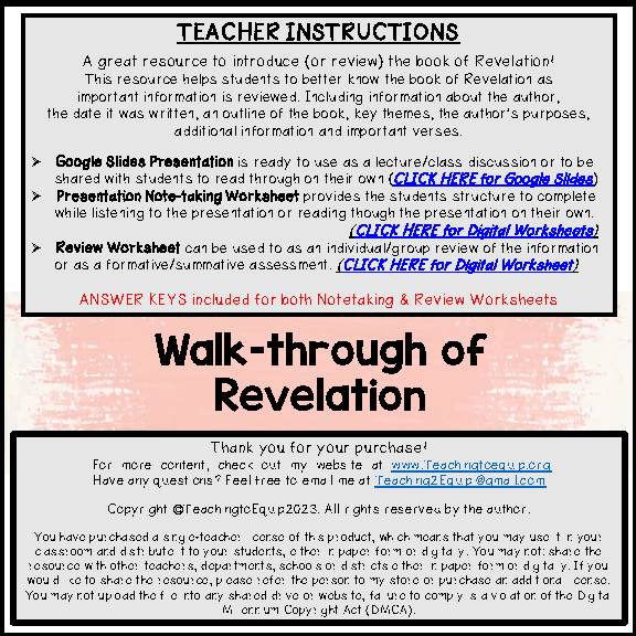 Book of Revelation Bible Overview Presentation with Notes & Review ...