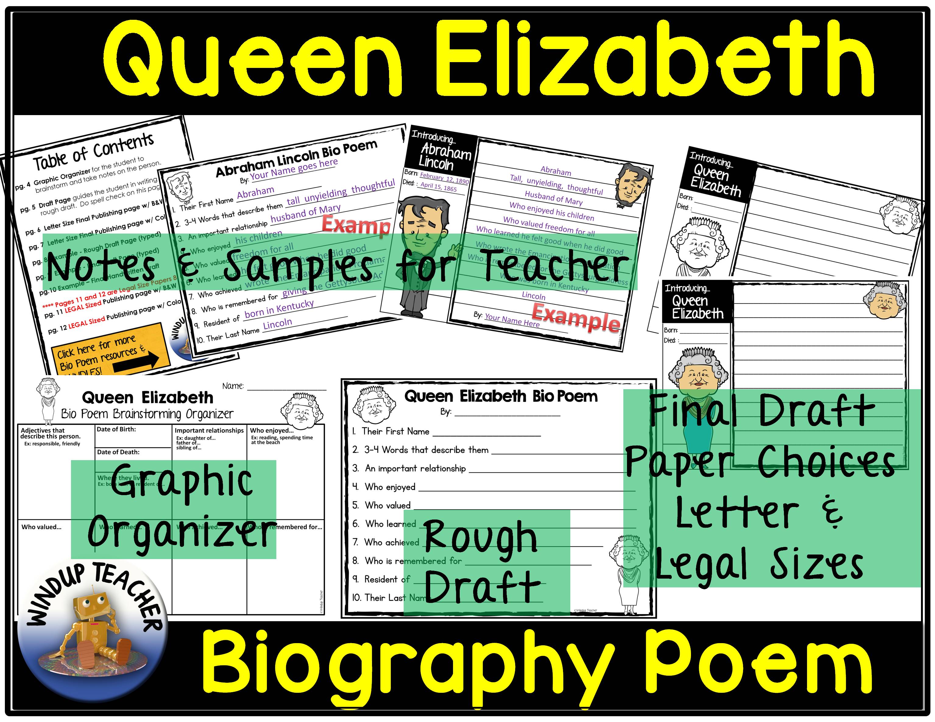 Queen Elizabeth Biography Poem and Writing Paper Activity - Classful