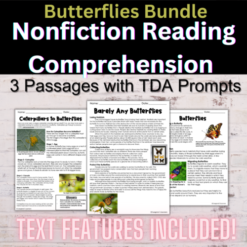TDA Butterflies Nonfiction Reading Passages (Close Reading Activities ...