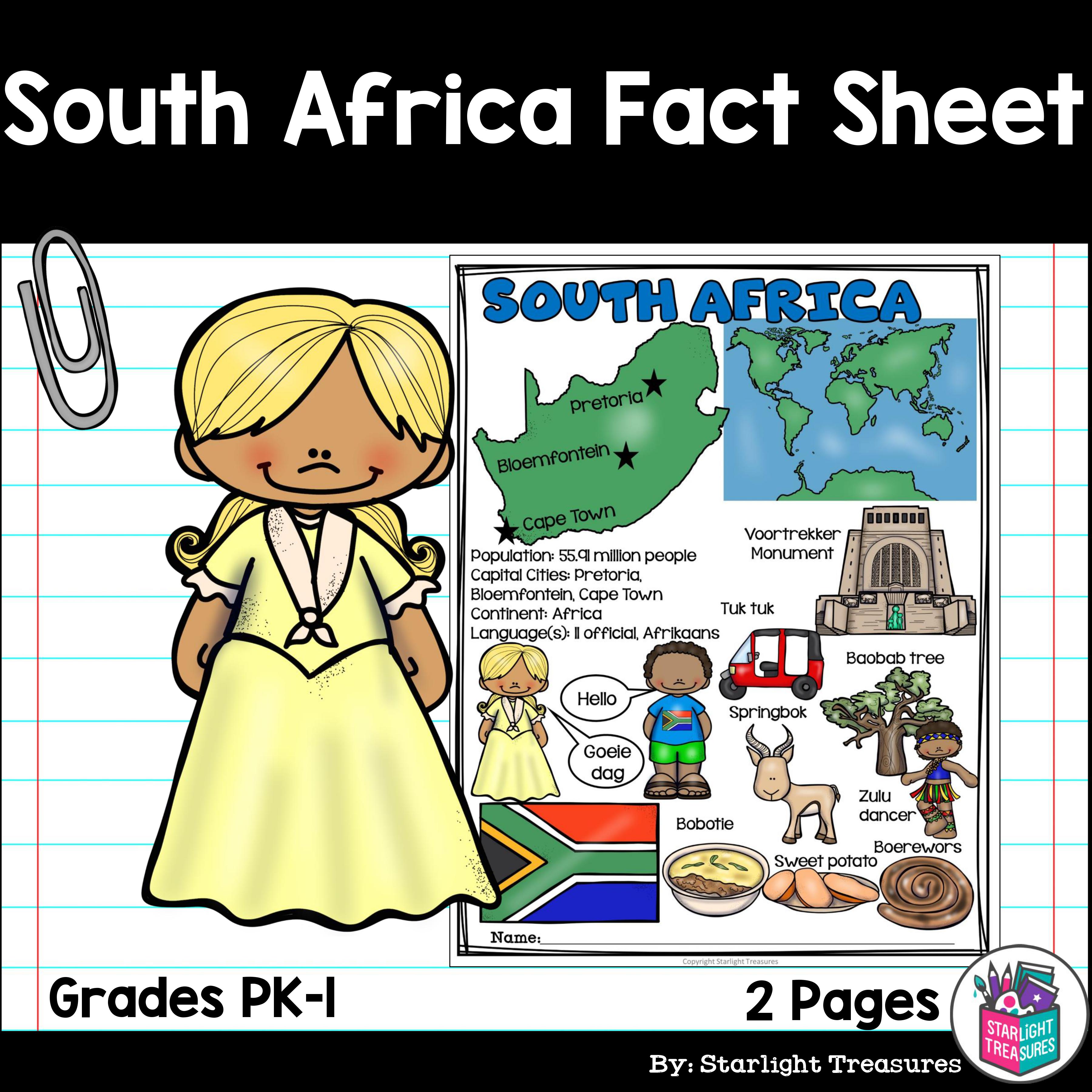 South Africa Fact Sheet for Early Readers - Classful