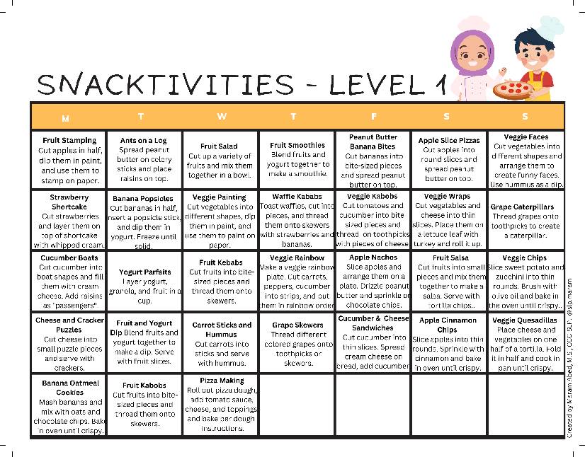 Snacktivities Calendar Freebie - Classful