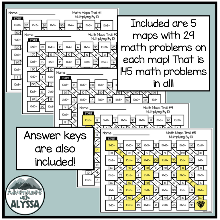 Multiplying By 10 Math Mazes - Classful