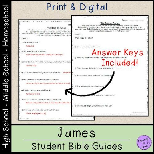 Book of James Bible Study Questions worksheet packet - Classful