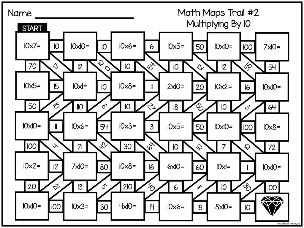 Multiplying By 10 Math Mazes - Classful