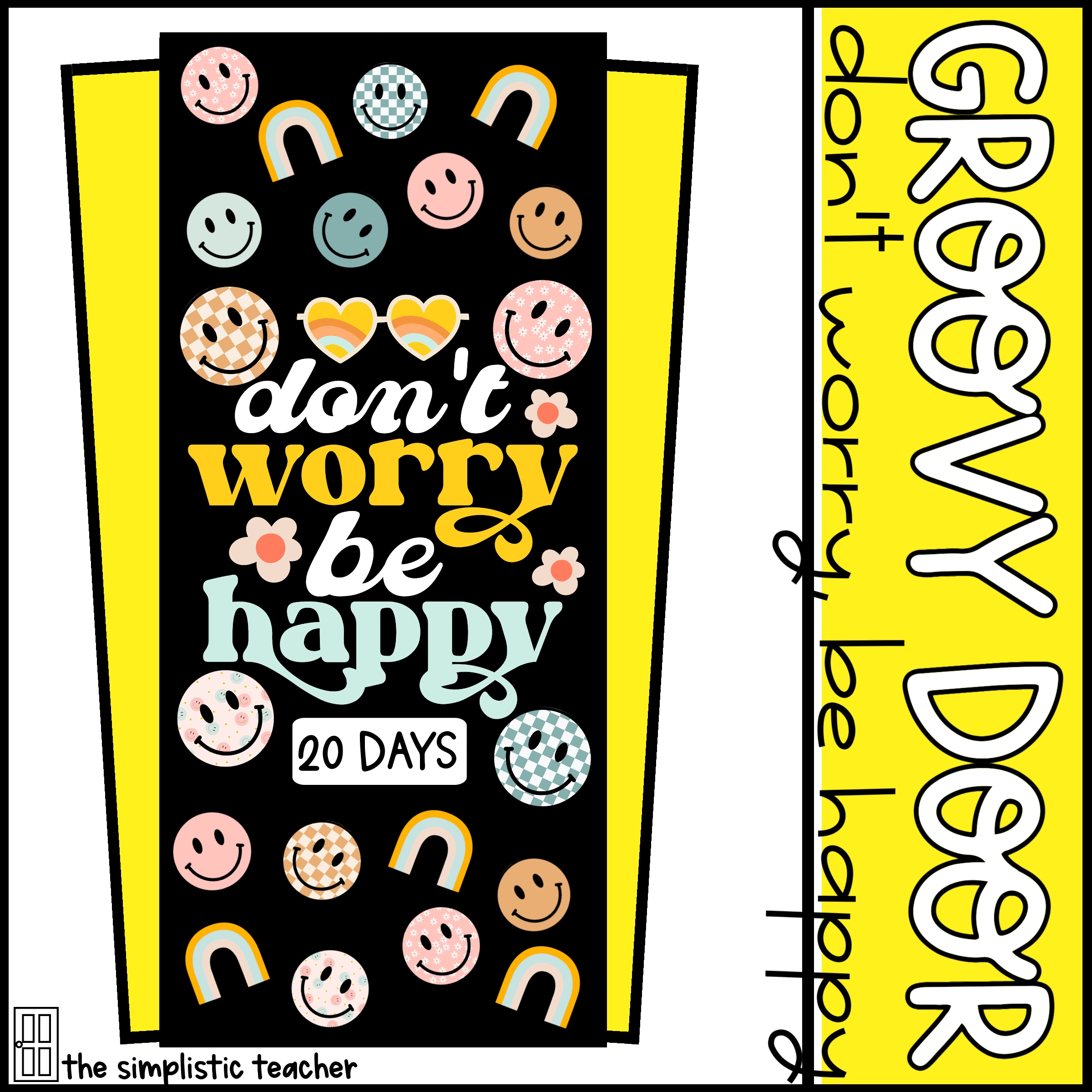 Groovy Smiley Face Be Happy Door Kit or Bulletin Board Set-Spanish ...