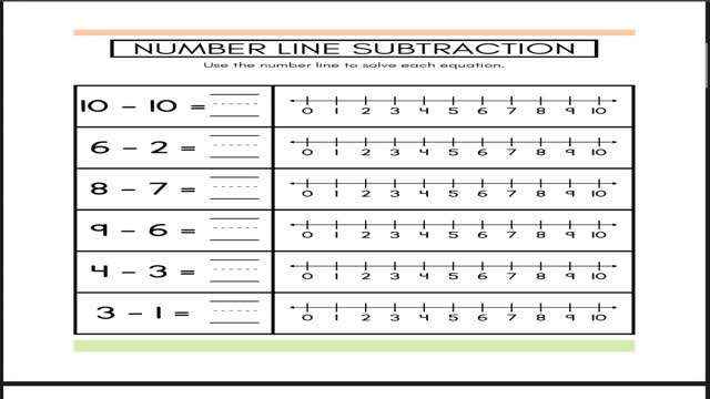 Number Line Subtraction Math Worksheets for Preschool, Kindergarten ...