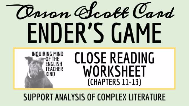 Ender's Game Chapters 11 through 13 Close Reading Analysis Worksheet ...