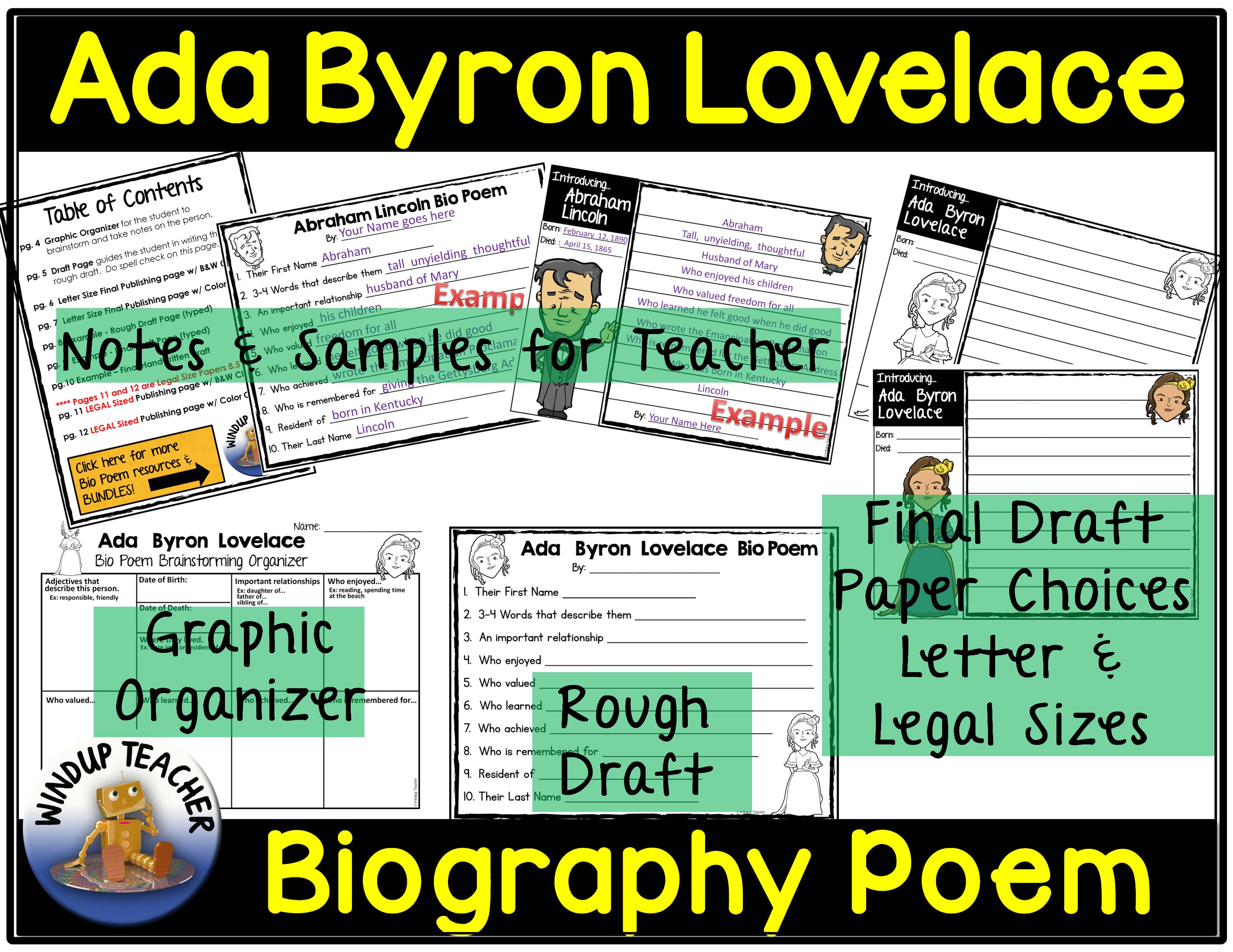 Ada Byron Lovelace Biography Poem Writing Activity - Classful