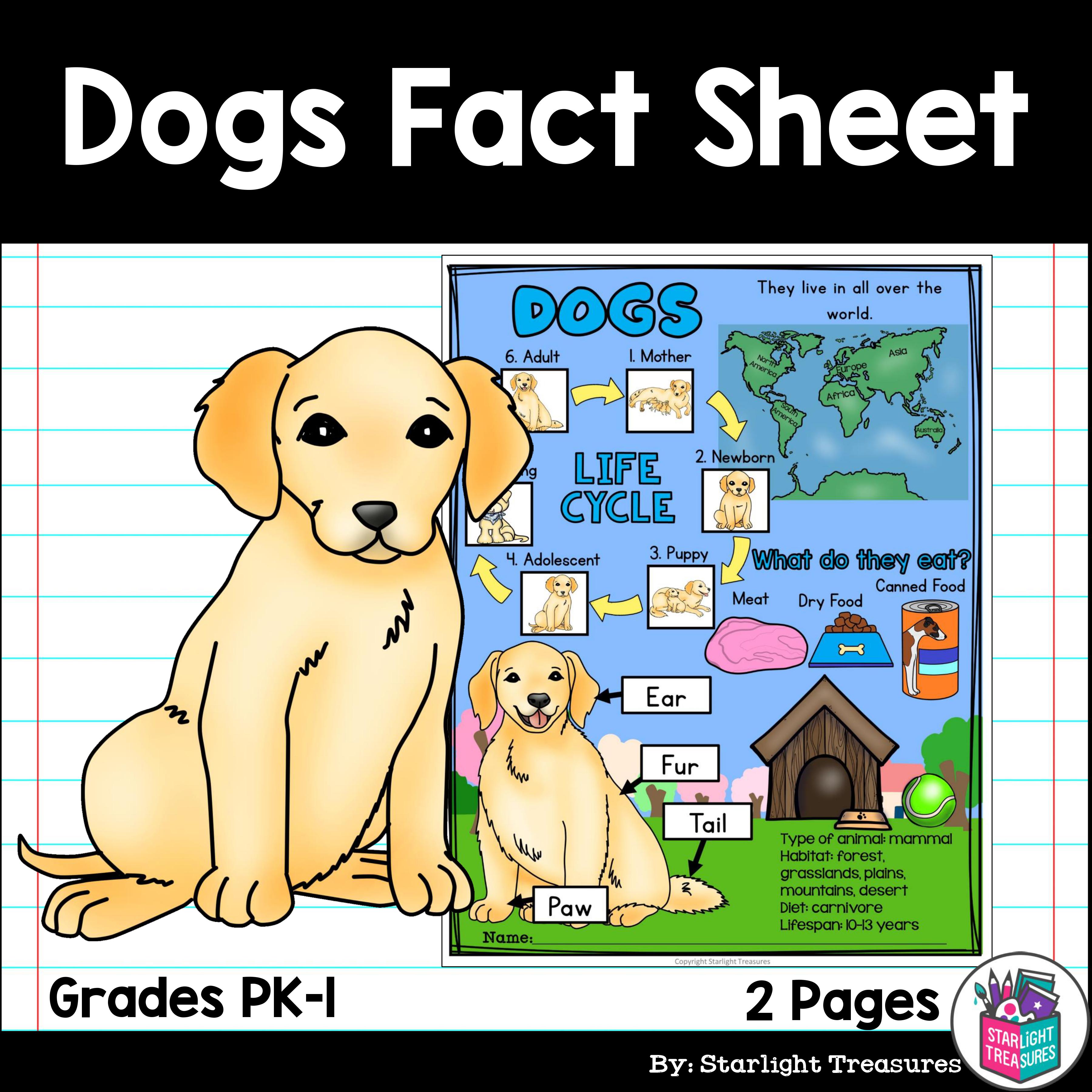 Dogs Fact Sheet for Early Readers - Animal Study - Classful