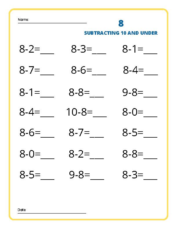 Subtraction with numbers 10-0 and Doubles - Classful