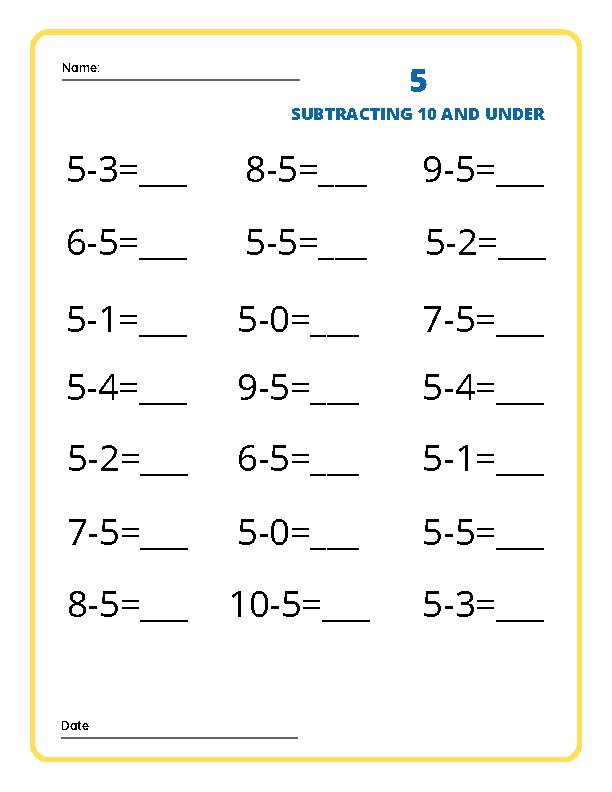 Subtraction with numbers 10-0 and Doubles - Classful