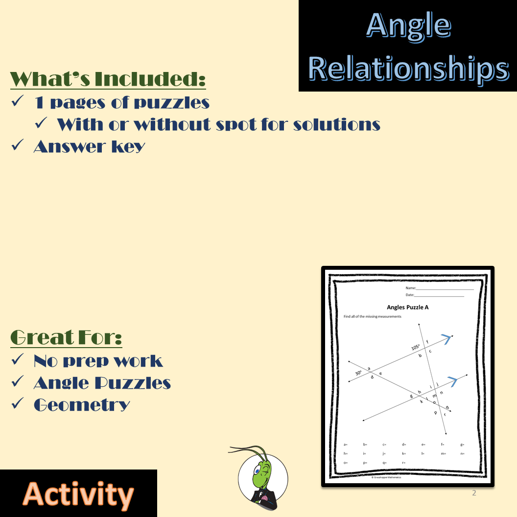 Angle Relationships Activity to Find Missing Angles in Puzzle ...