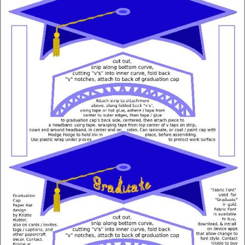 Graduation Cap 2 Blue Paper Hat Printables 1 Gold Fabric Font Graduate ...