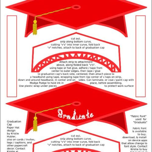 Graduation Cap 2 Red Paper Hat Printables 1 White Fabric Font Graduate ...