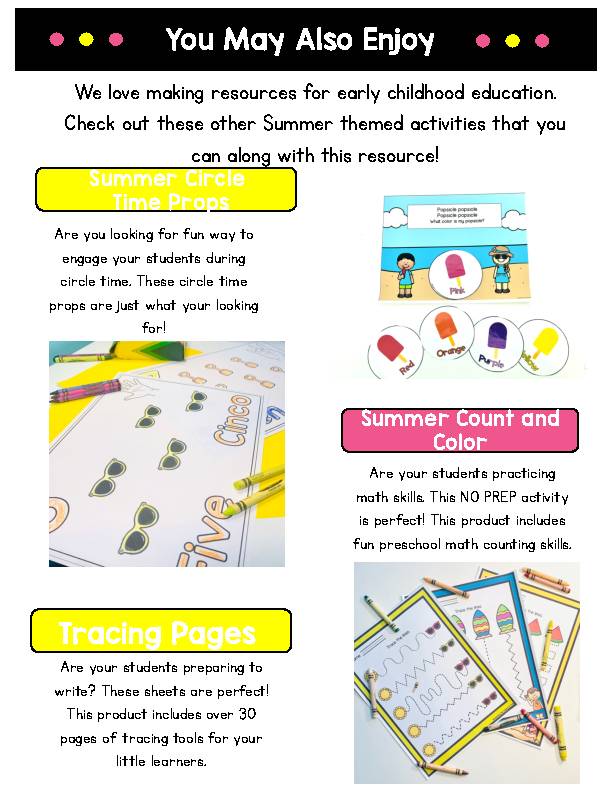 Summer Preschool Toddler Fine Motor Tracing Pages for Hand-Eye ...