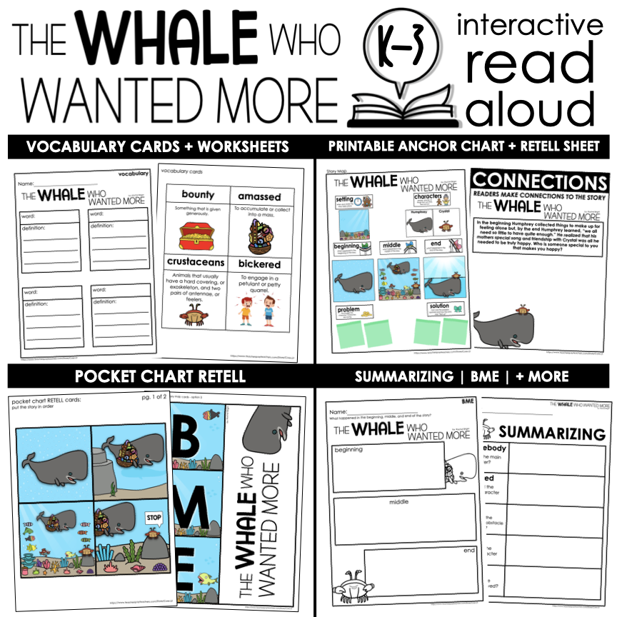 The Whale Who Wanted More Read Aloud Activities | RETELL + Sequencing ...