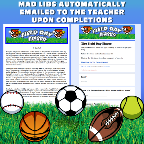 Field Day Mad Lib / Sports Day (Parts of Speech Activity) All Digital ...