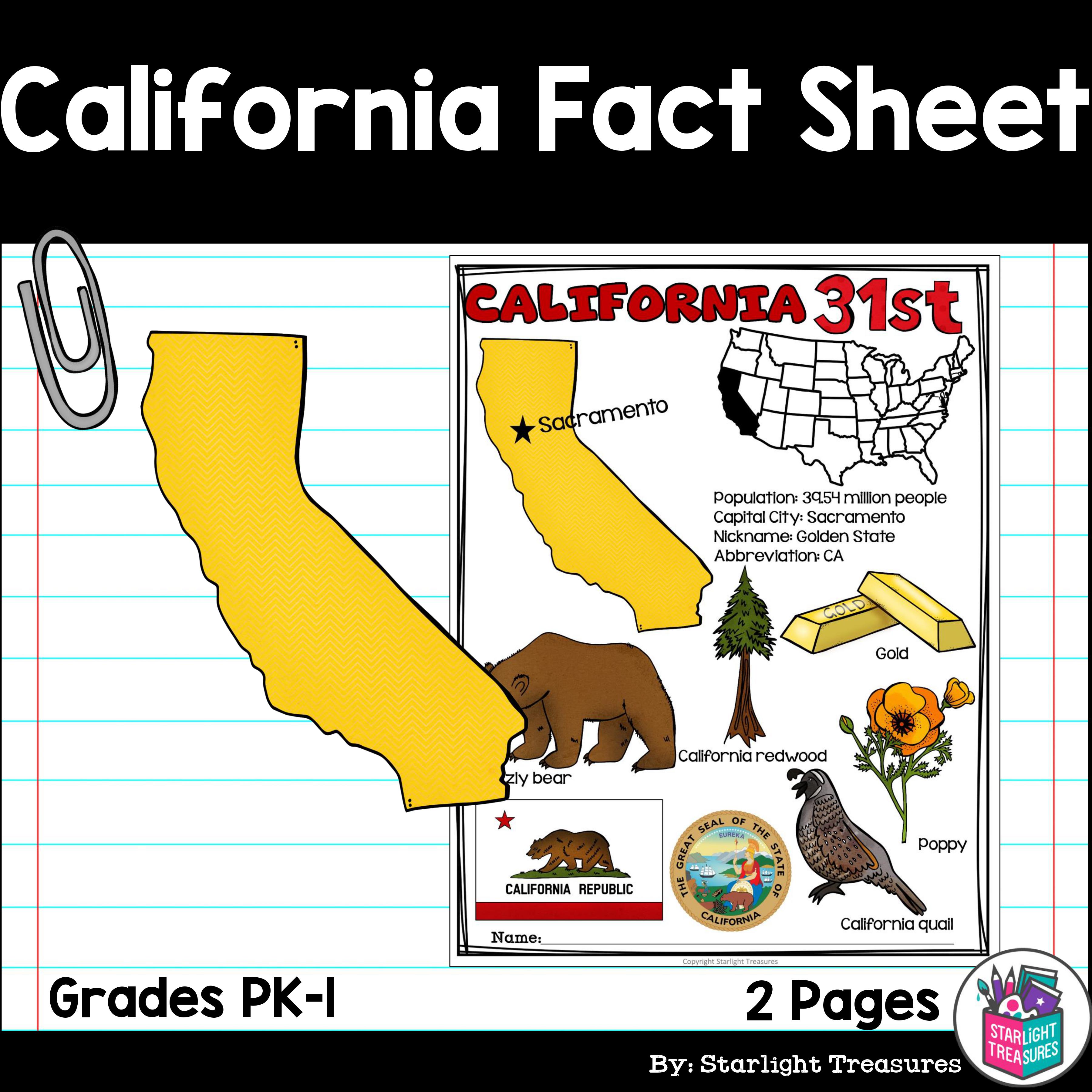 California Fact Sheet for Early Readers - A State Study - Classful