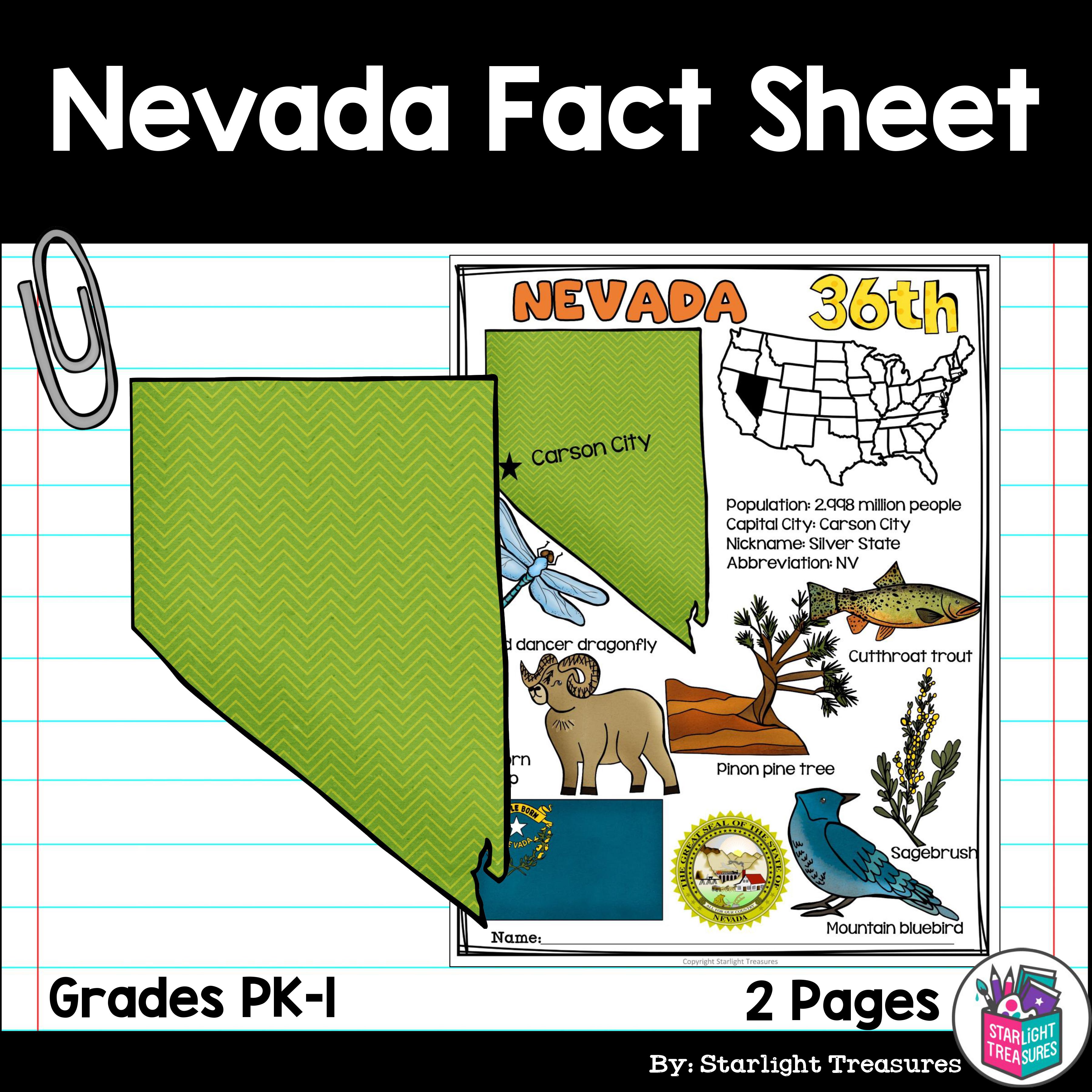 Nevada Fact Sheet for Early Readers - A State Study - Classful