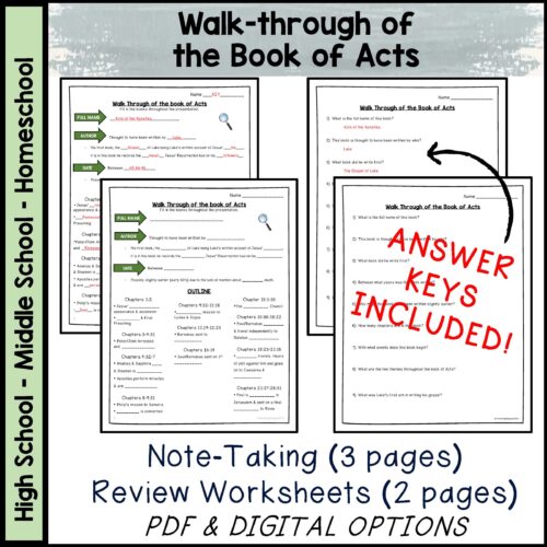 Book of Acts Bible Overview Presentation with Notes & Review worksheets ...