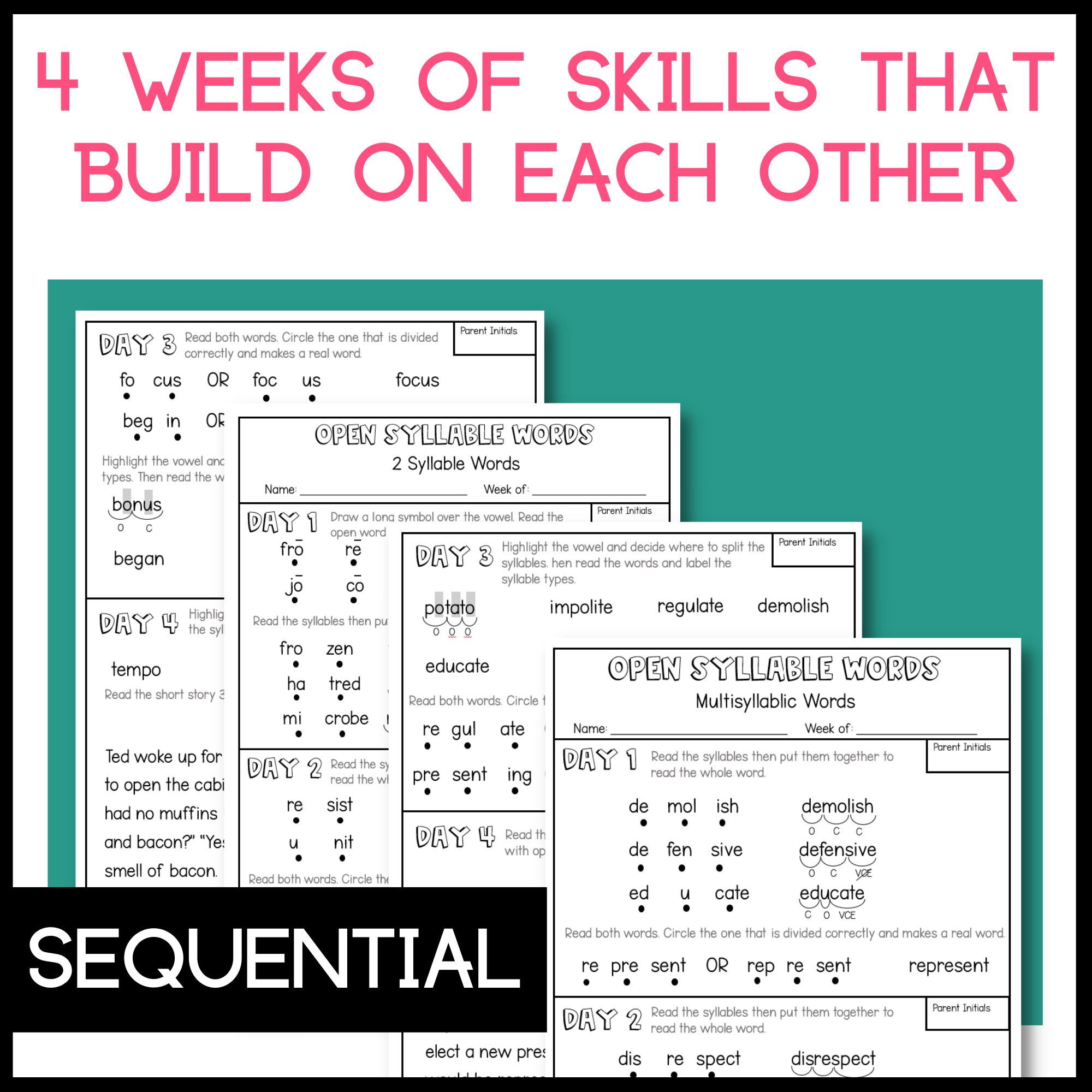 Decoding Multisyllabic Words Open Syllables | Phonics Homework ...