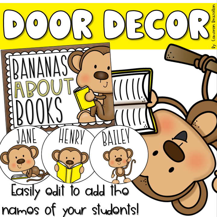 Door Display Bulletin Board Decor Library Book Reading Monkey Theme ...