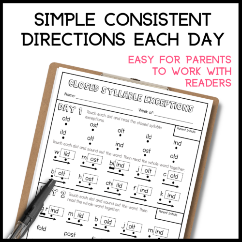Closed Syllable Exception Decoding Practice & Phonics Fluency Homework ...