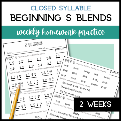 Beginning S Blends Decoding Practice & Fluency Homework - Classful
