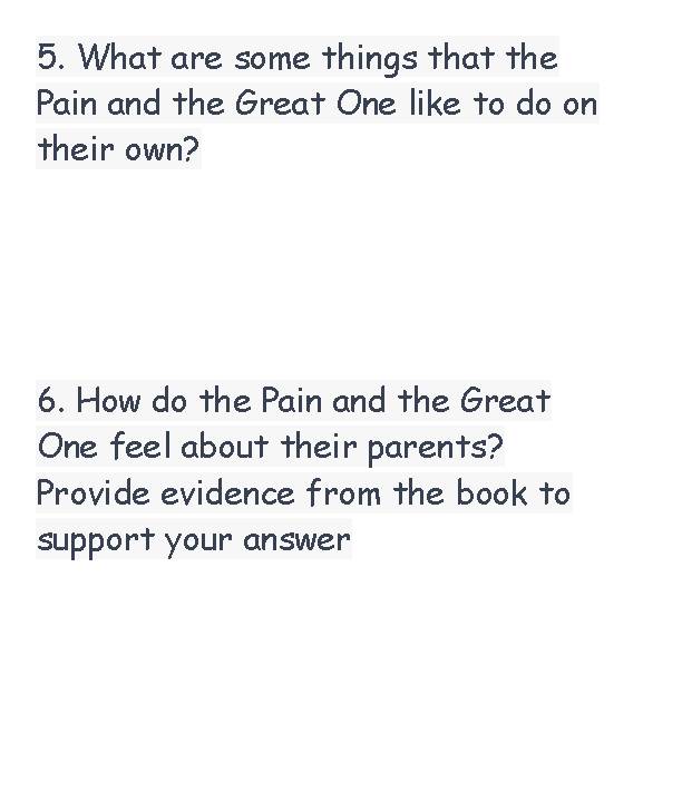 THE PAIN & THE GREAT ONE by Judy Blume READING COMPREHENSION ACTIVITIES ...