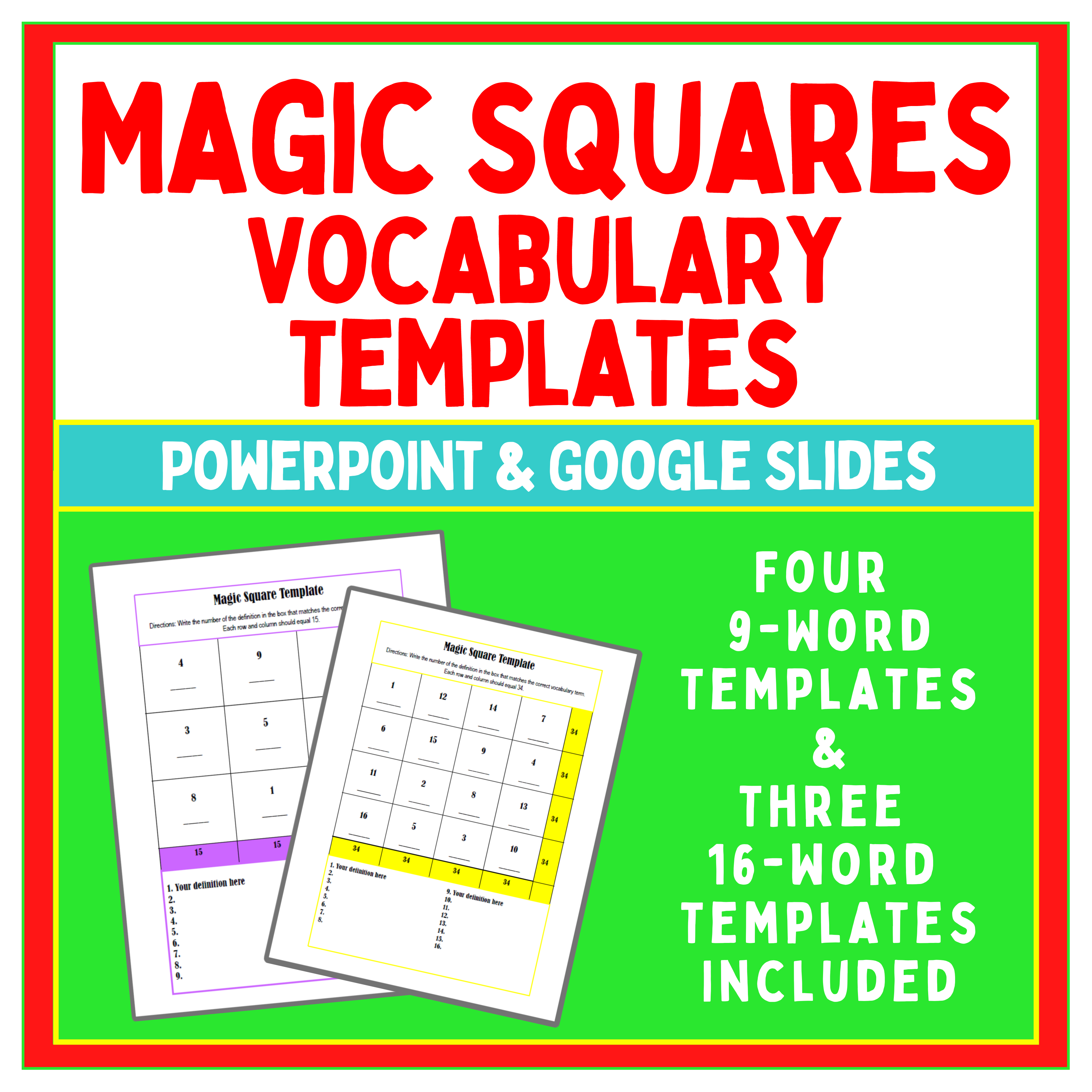 Magic Squares Vocabulary Templates - Classful