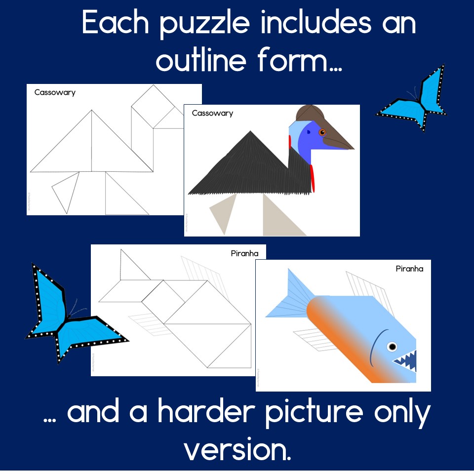 Rain Forest Animals Tangram Puzzles Printable | 2D Shapes Math Center ...