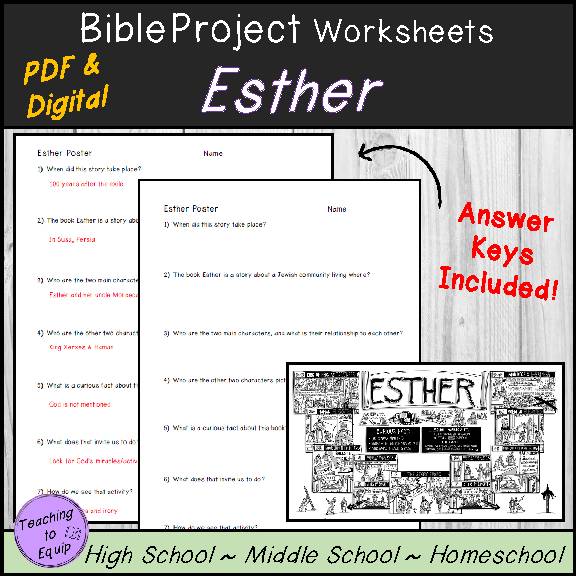 Book of Esther Bible Summary Overview Activity Worksheets - Classful