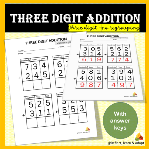 Three digit addition without regrouping | Adaptive Resources - Classful