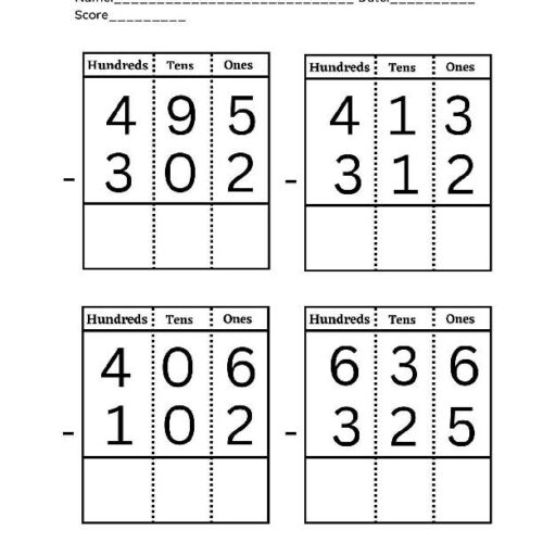 Three digit Subtraction without regrouping | Adaptive Resources - Classful