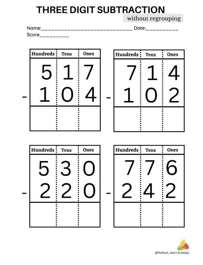 Three digit Addition & Subtraction without regrouping | Adaptive ...
