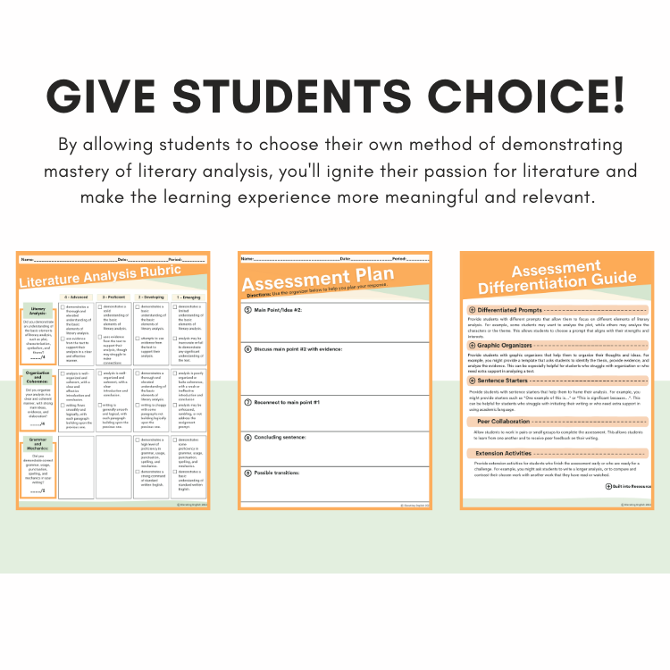 Student Driven Literary Analysis Assessment Writing Activity - Classful