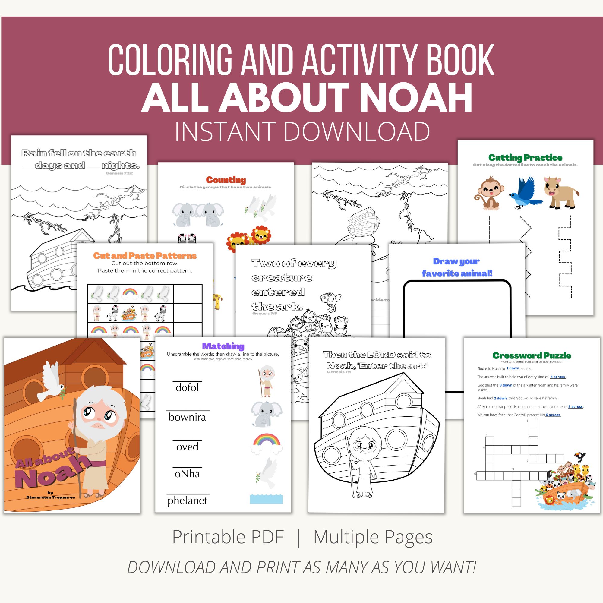 All About Noah Coloring & Activity Printable Book - Classful