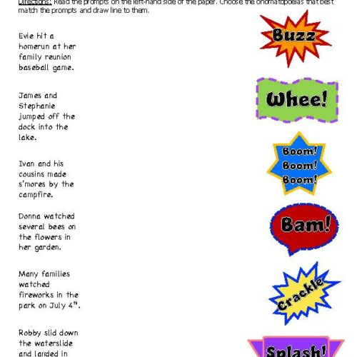 Onomatopoeia Worksheets - Summer Theme - Classful