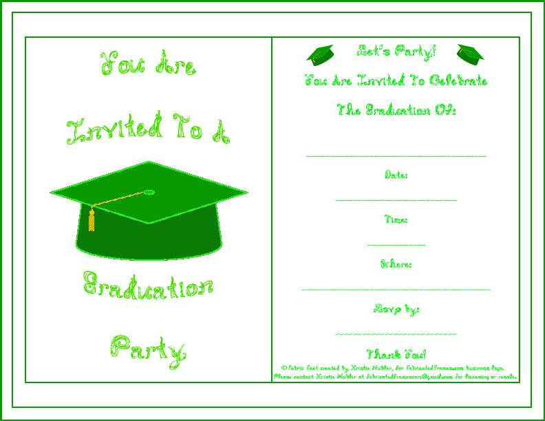 Graduation Party Invitation Green School Color Cap Fabric Font Letters ...
