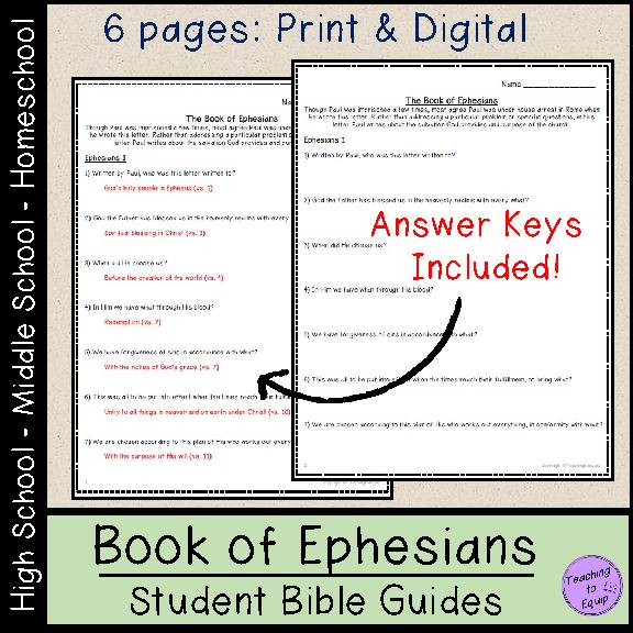 Book of Ephesians Bible Study Questions Worksheet Packet - Classful